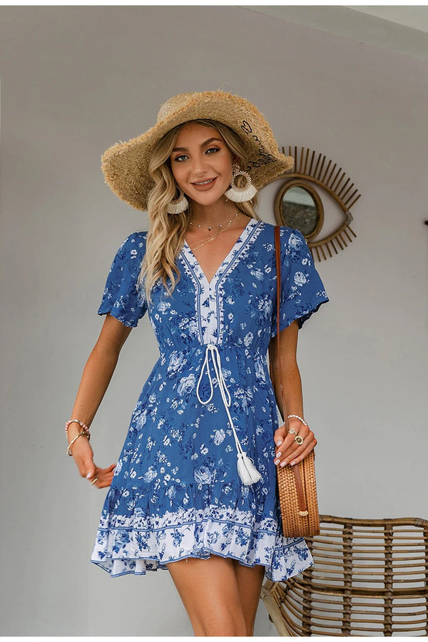 Robe Bleue à Fleurs Vintage | Robes Vintage